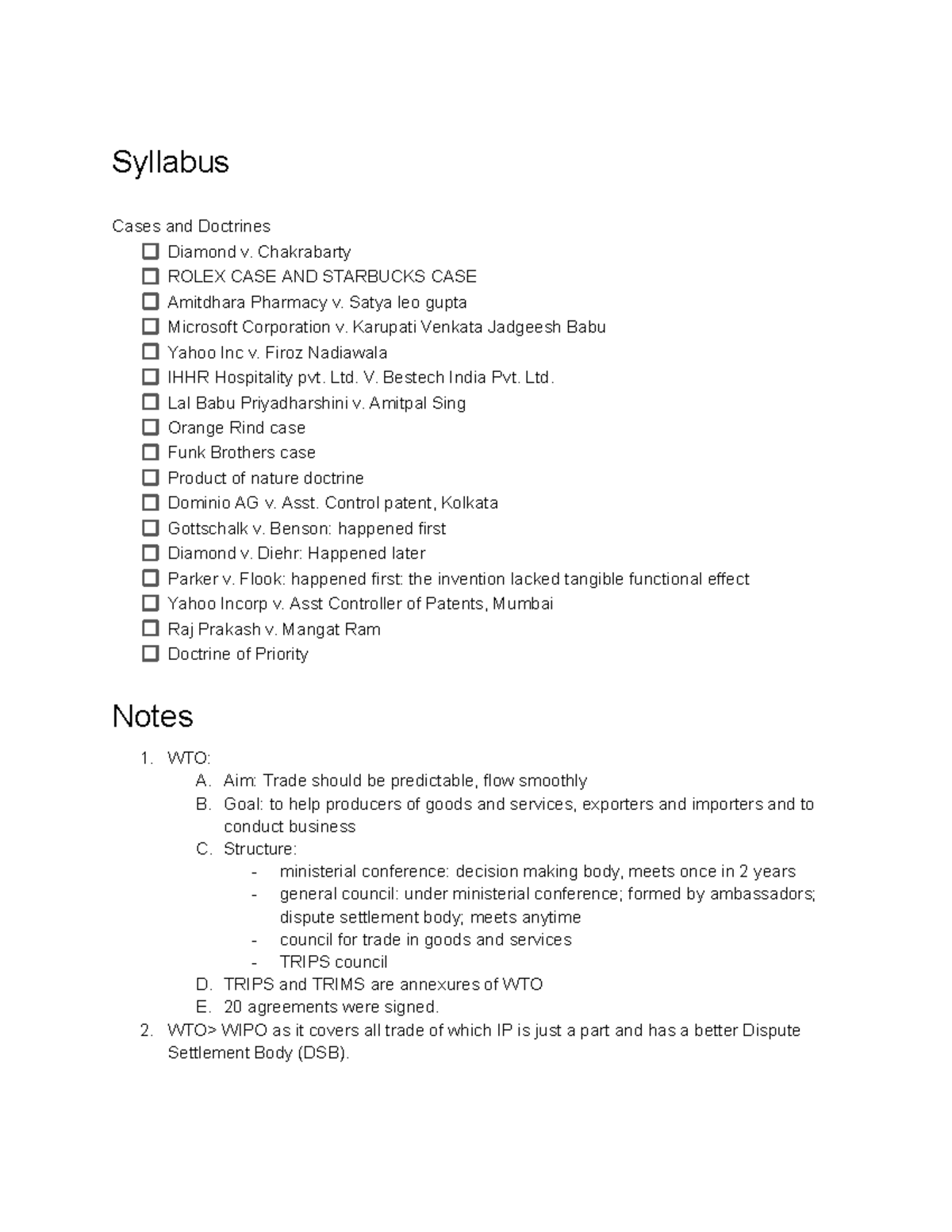 IPR Sem 7 (Intellectual Property Rights) - Syllabus Cases and Doctrines ...