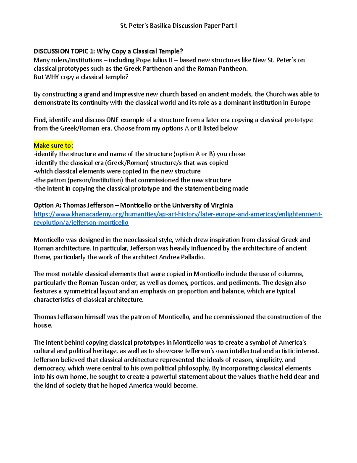 St. Peter's Basilica DIscussion Paper Part I Fall 2022 - St. Peter’s ...