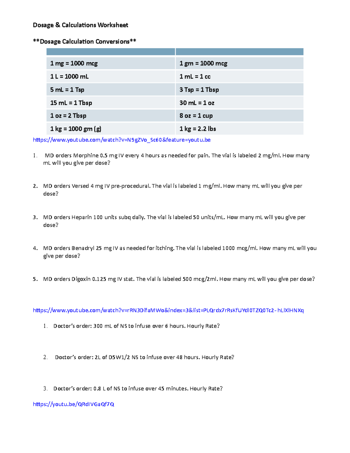 Med Math Worksheet Sample Med Math Dosage Calculations Worksheet 