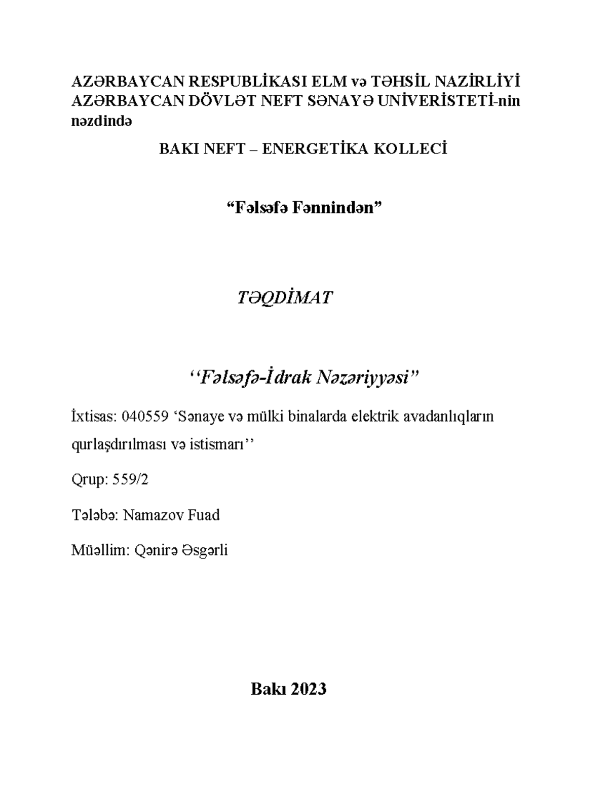 Fuad Namazov F - AZƏRBAYCAN RESPUBLİKASI ELM və TƏHSİL NAZİRLİYİ ...