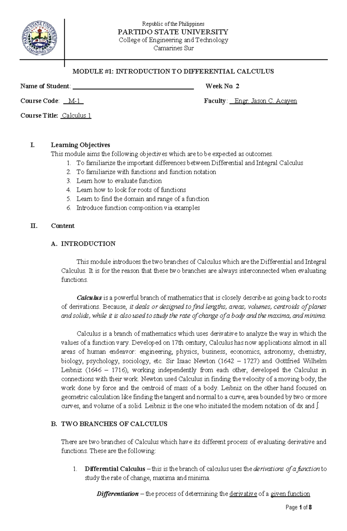 M-1(Module 1) - Module and notes. - PARTIDO STATE UNIVERSITY College of ...