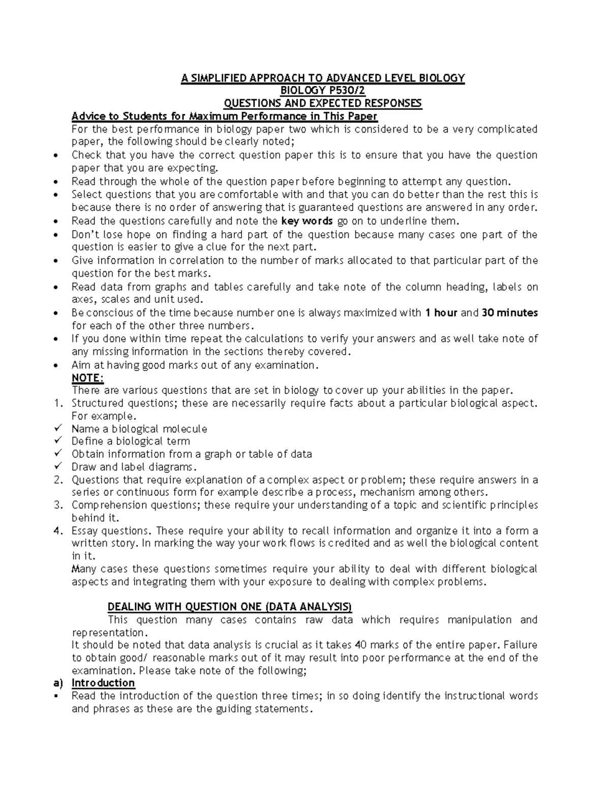 A Simplified Approach TO Advanced Level Biology 1 - Bachelor of science ...