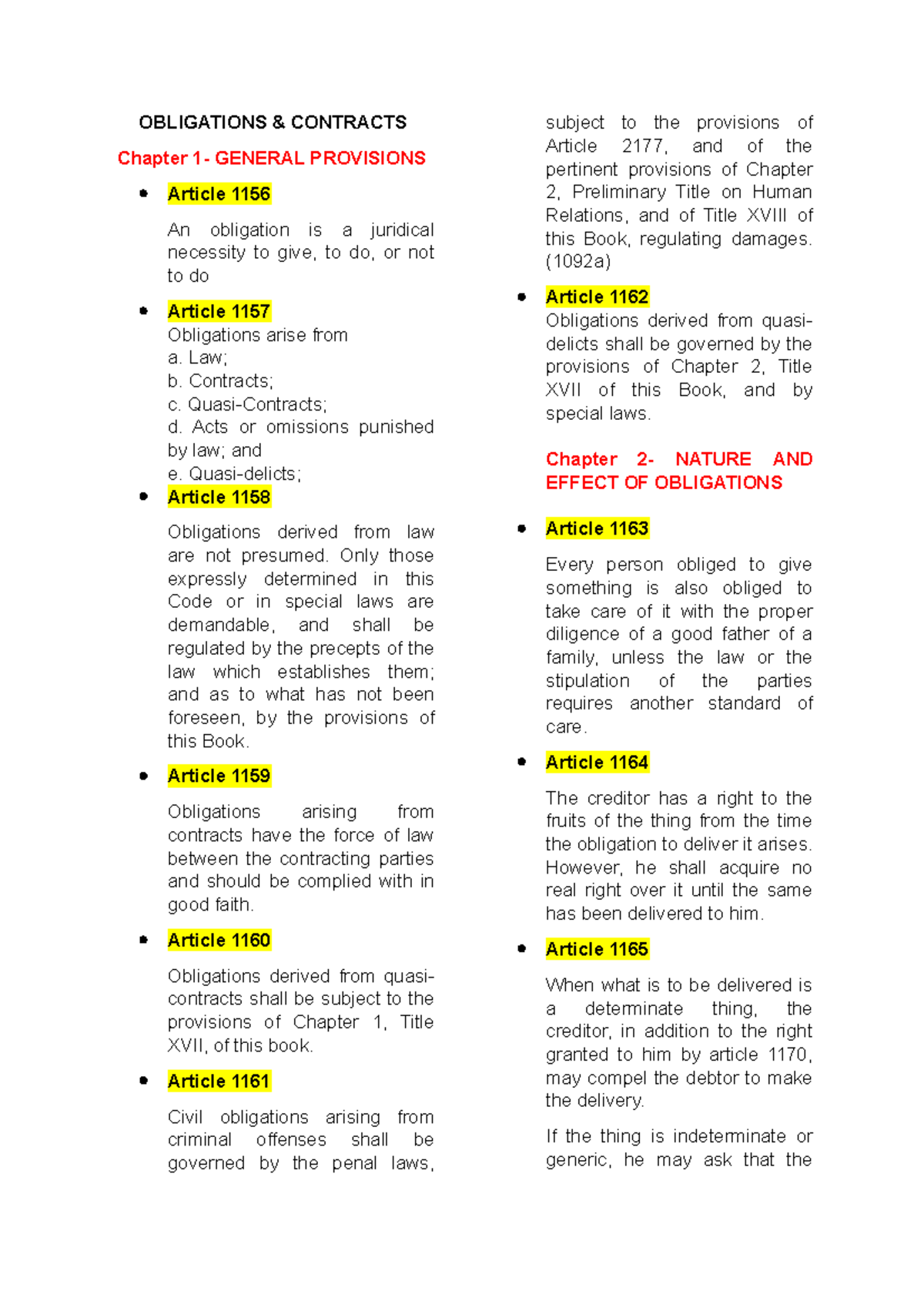 Article 1156 1186 Law On Oblicon OBLIGATIONS CONTRACTS Chapter 1