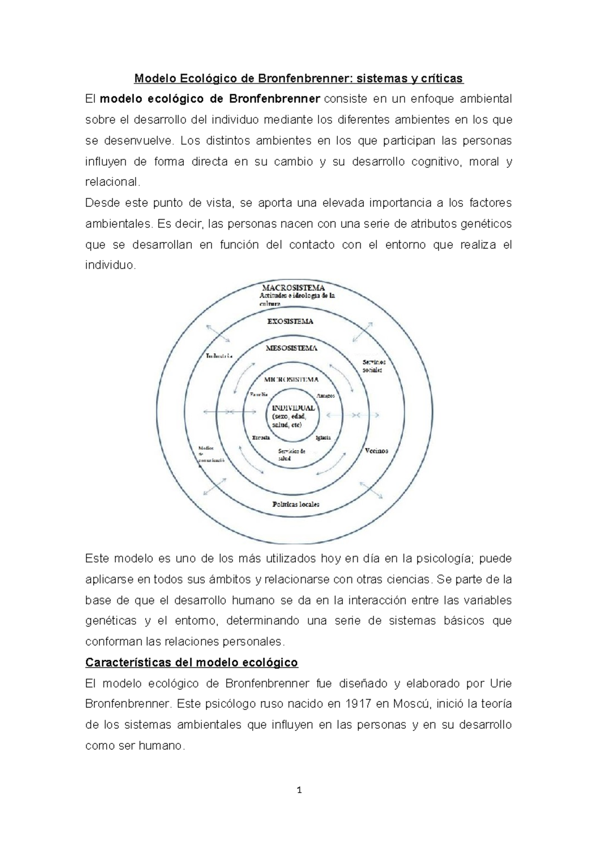 Clase 2 - Modelo Ecológico de Bronfenbrenner Notas - Modelo Ecológico ...