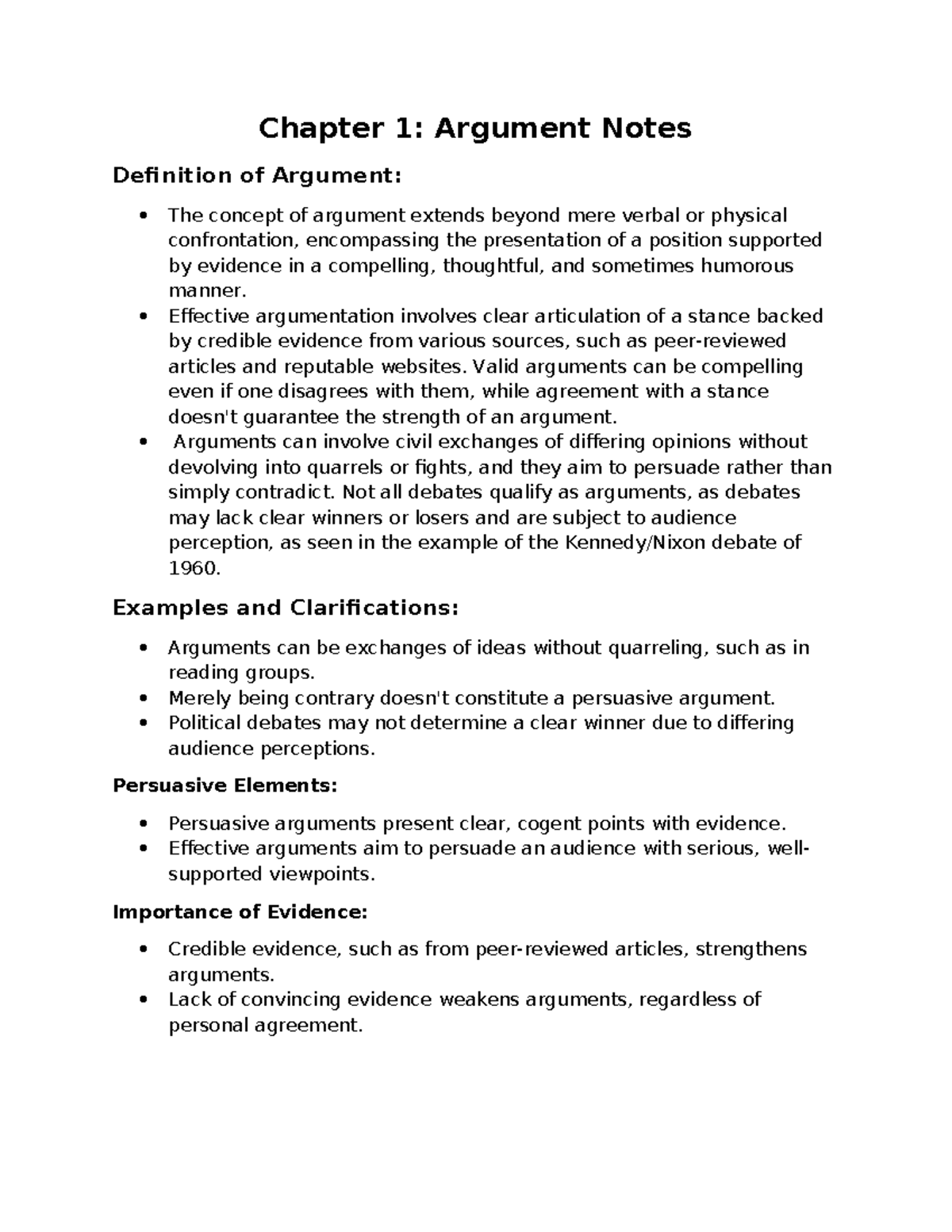 Chapter 1- Argument Notes - Chapter 1: Argument Notes Definition of ...