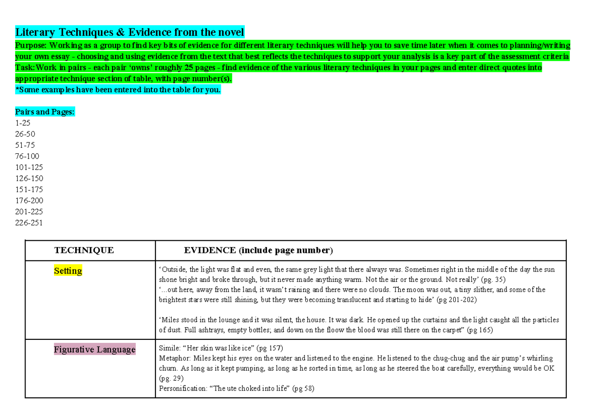2020 Finding evidence Literary Techniques - Literary Techniques ...