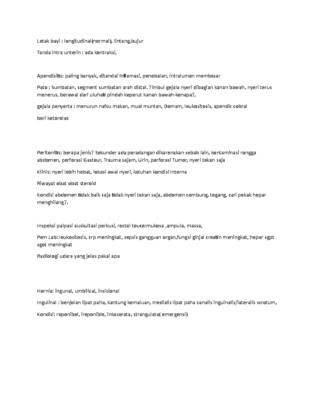 bedah stase 10 penyakit - Letak bayi : longitudinal(normal), lintang ...