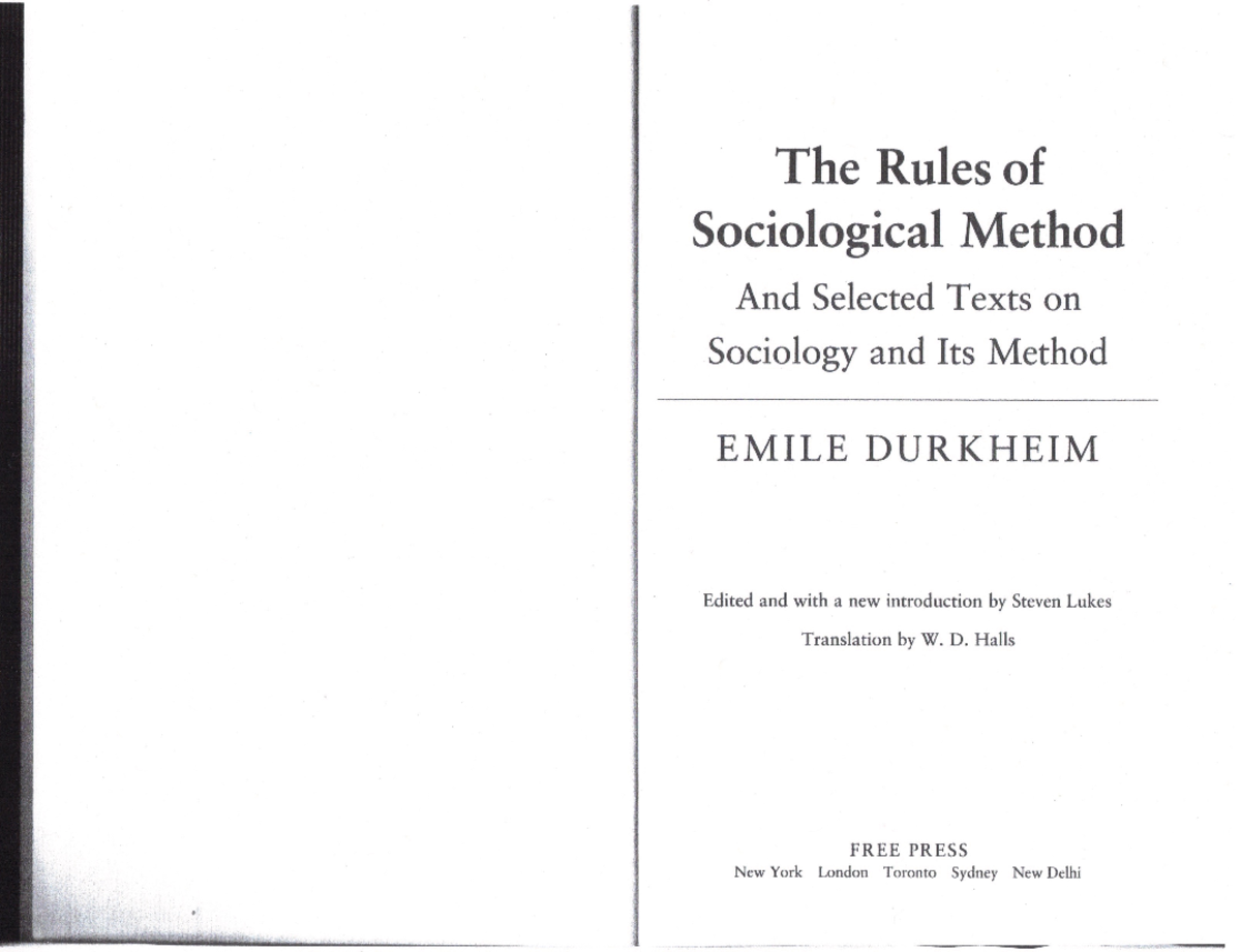 Rules Of Sociology Method - SOCI 217 - Studocu