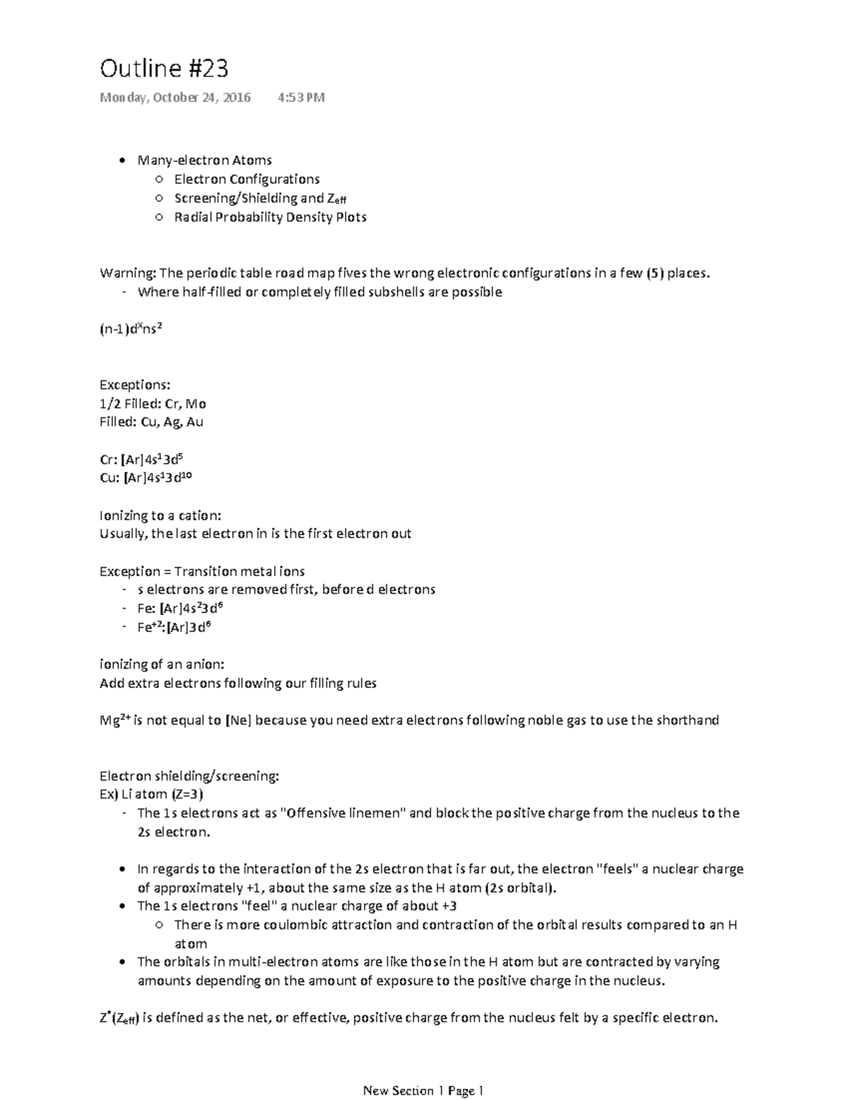 Chem111A23 - Lecture notes 23 - Outline #23 Monday, October 24, 2016 4: ...