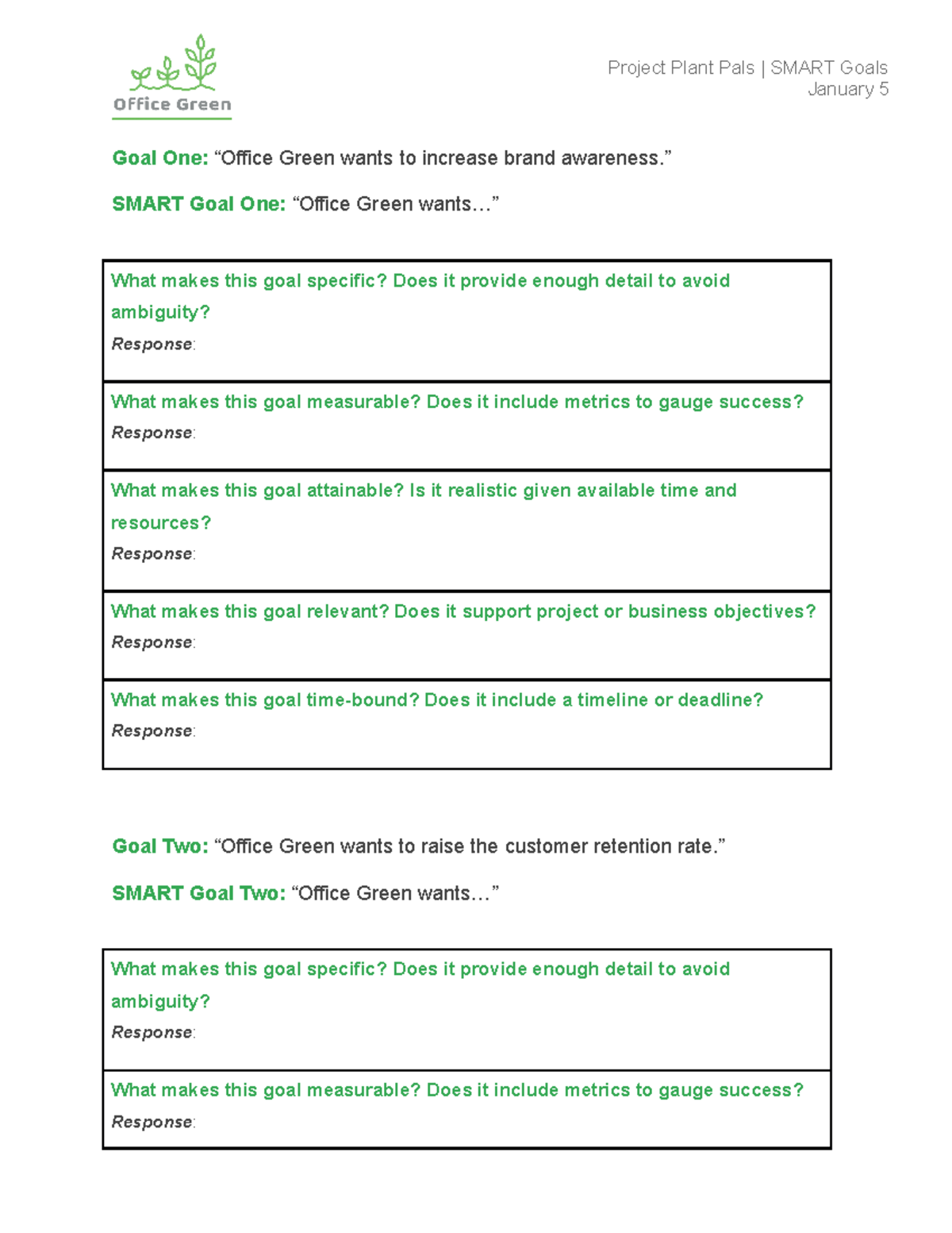 Activity - notes - Project Plant Pals | SMART Goals January 5 Goal One ...