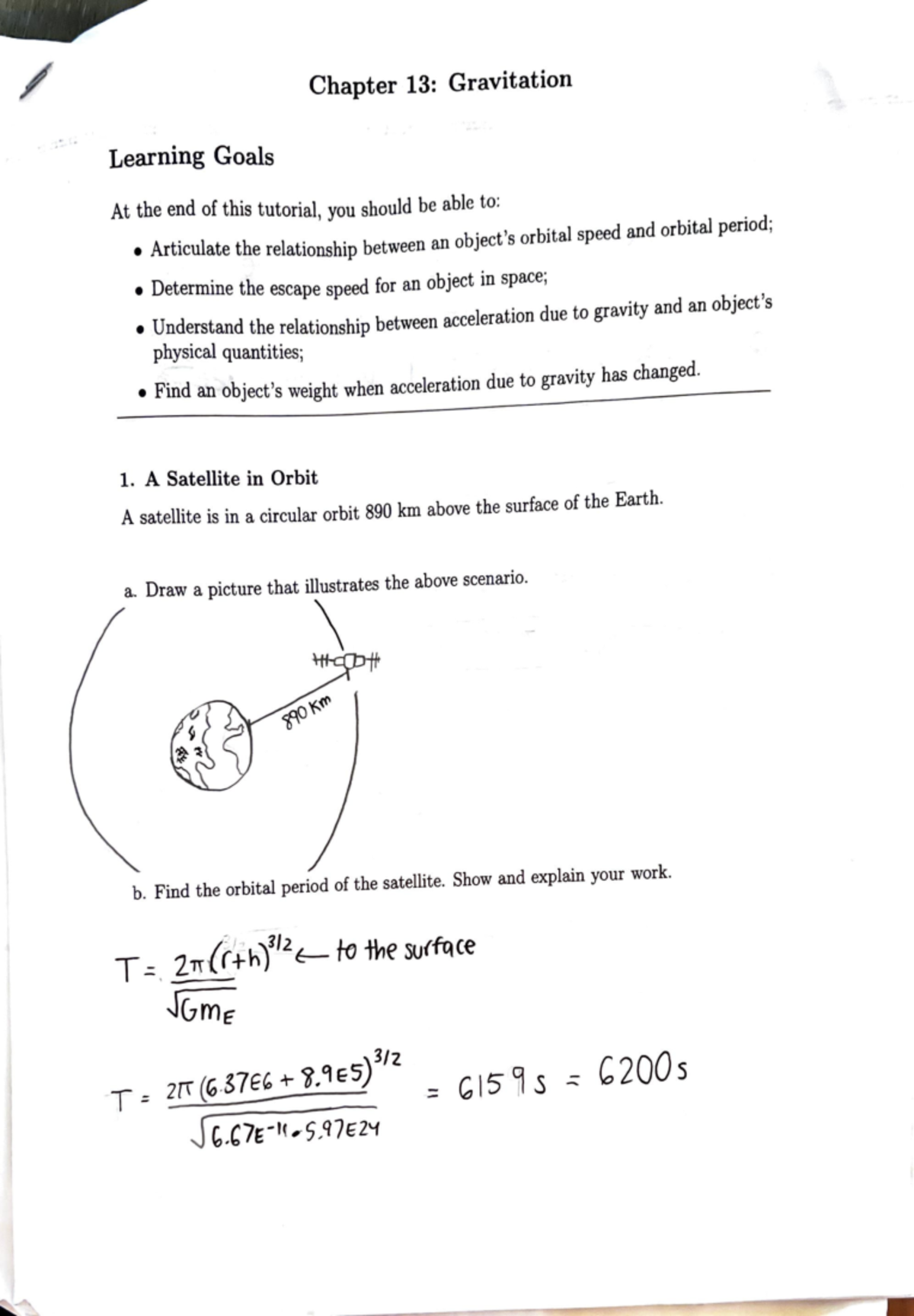 Physics CH13 Tutorial - Class work - / Chapter 13: Gravitation Learning ...