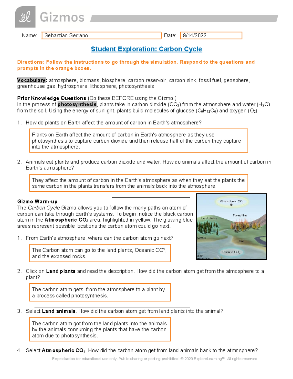 Gizmos Carbon Cycle Day 1 (PK, Warm-up, Act. A) SE - Copy Master - Name ...