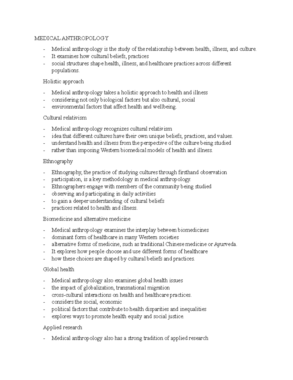 Medical Anthropology Notes 1 MEDICAL ANTHROPOLOGY Medical