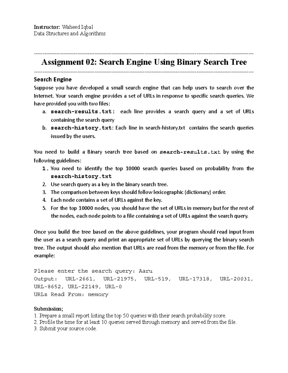 Assignment-02 - it ius kj kn - Instructor: Waheed Iqbal Data Structures ...