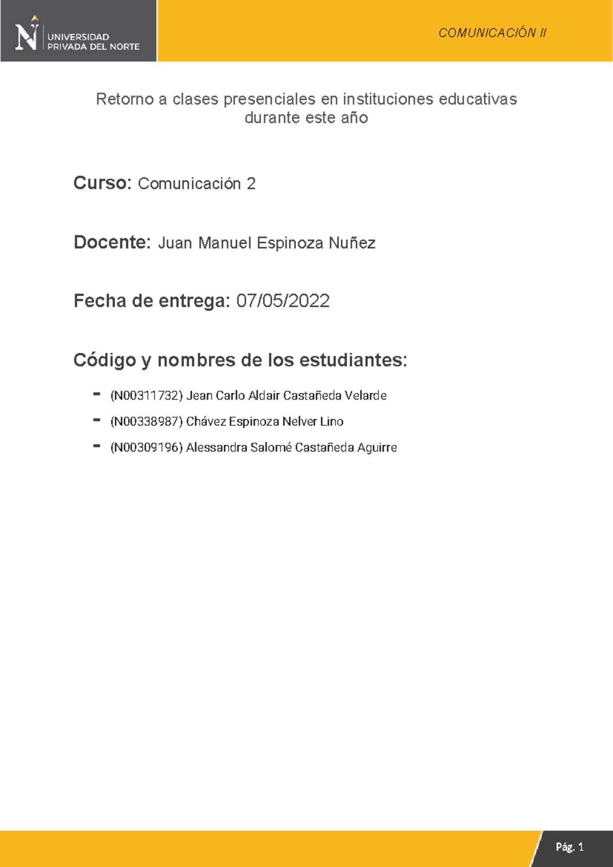 T2 Comunicación II Castañeda Aguirre Alessandra Salome - Retorno a ...