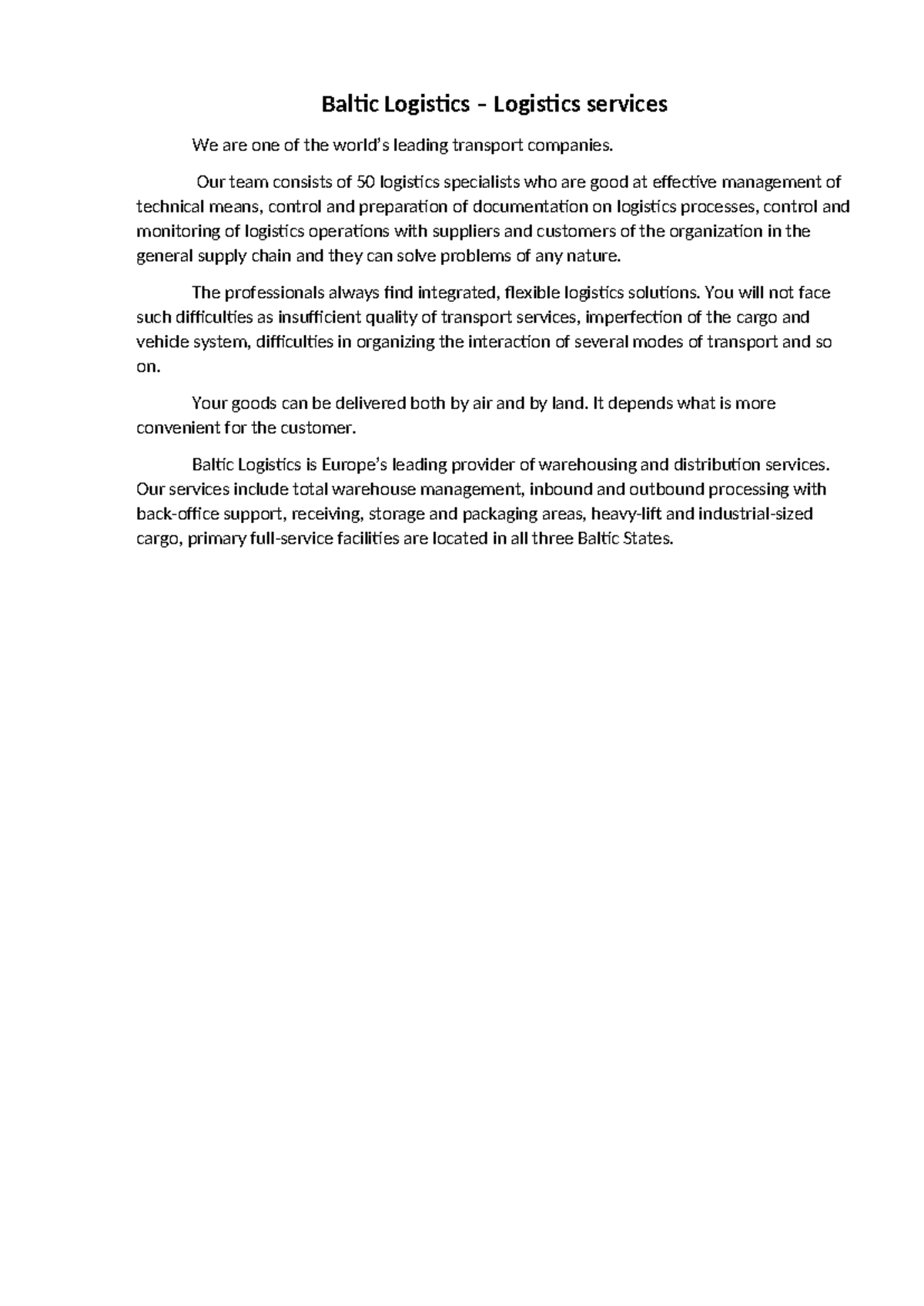 Baltic Logistics - Our team consists of 50 logistics specialists who ...