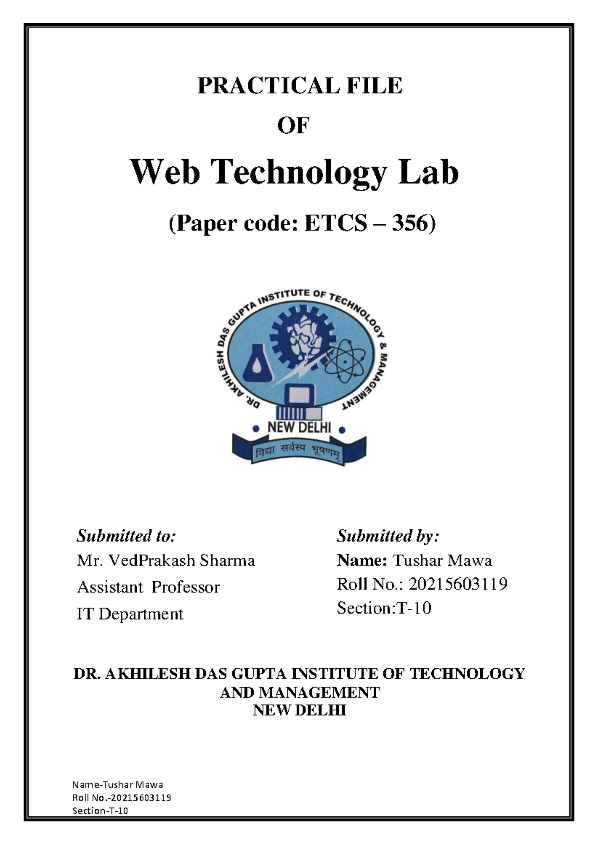 Web Engineering File - Name-Tushar Mawa Roll No.- PRACTICAL FILE OF Web Technology Lab (Paper ...