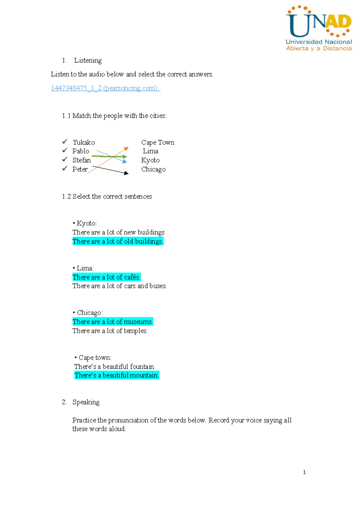 Task 4 My City - Task 4 My City - 1. Listening Listen to the audio ...