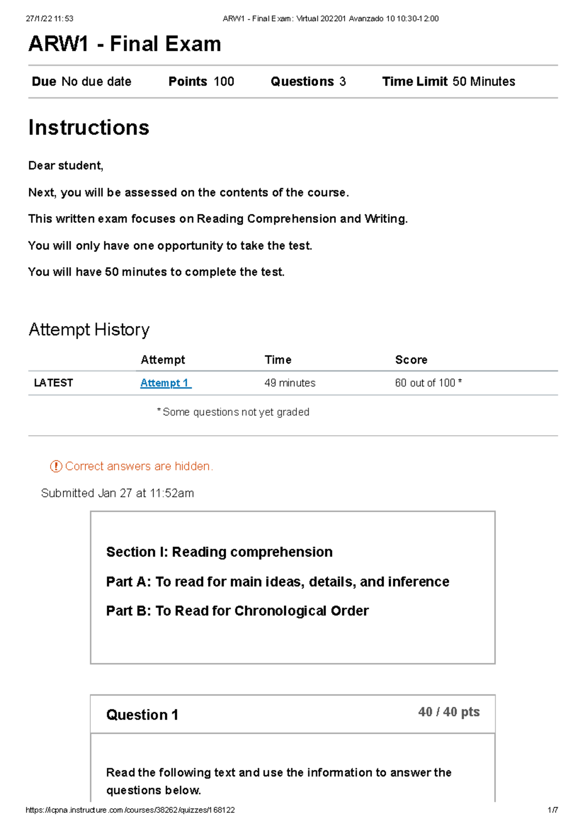ARW1 - Final Exam Virtual 202201 Avanzado 10 10 30-12 00 - * Some ...