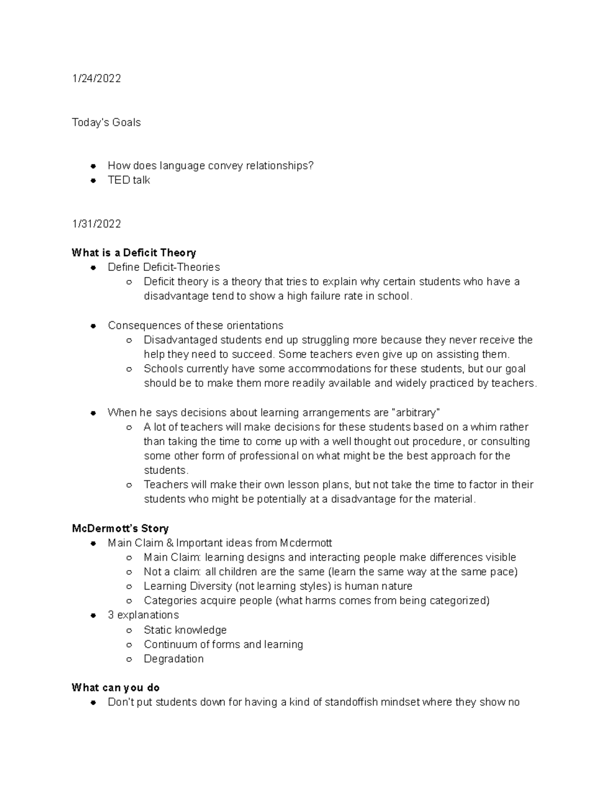 EDCI 3830 Teaching Learning Process and Evaluation - 1/24/ Today’s ...