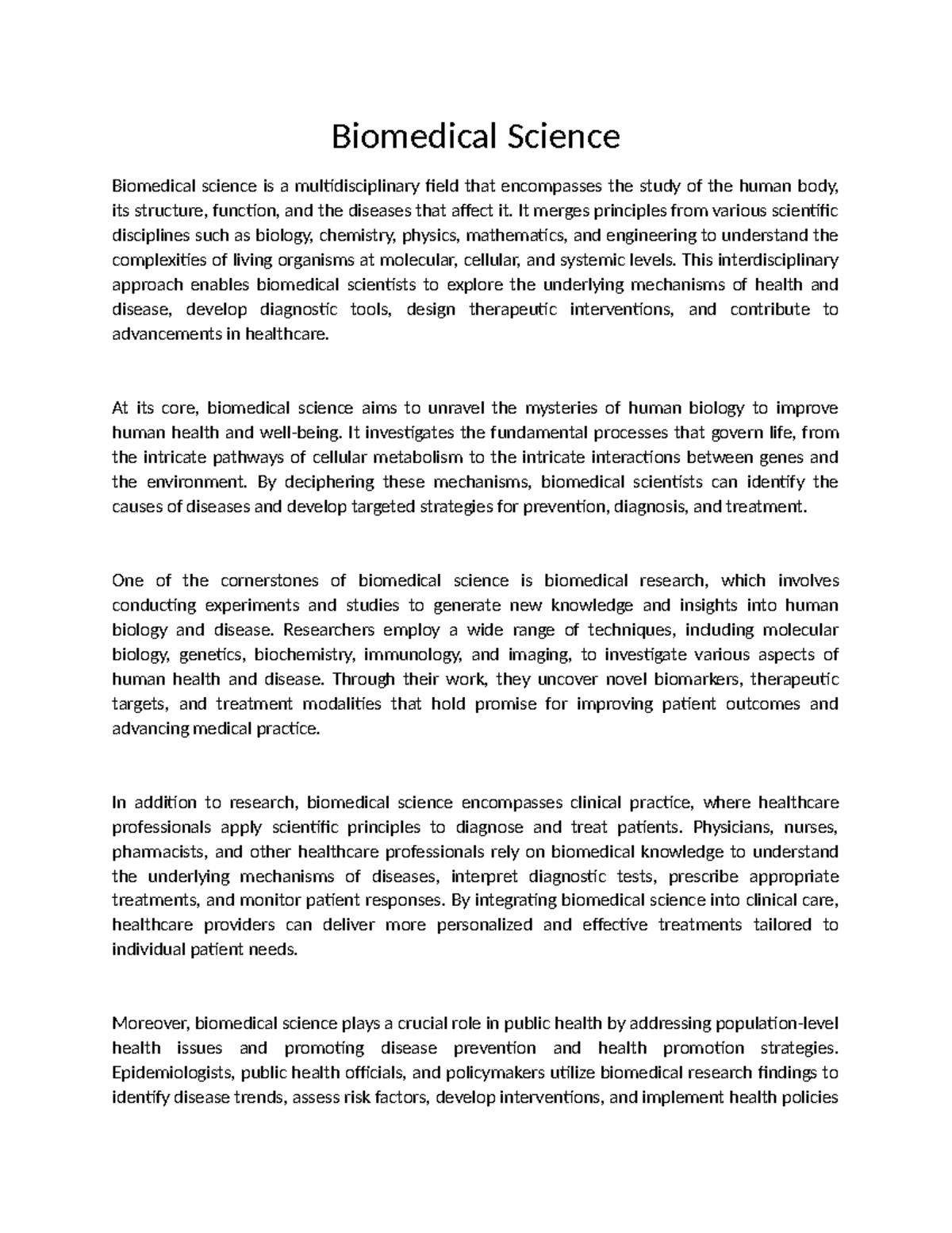 Biomedical Science - Summary biology - Biomedical Science Biomedical ...