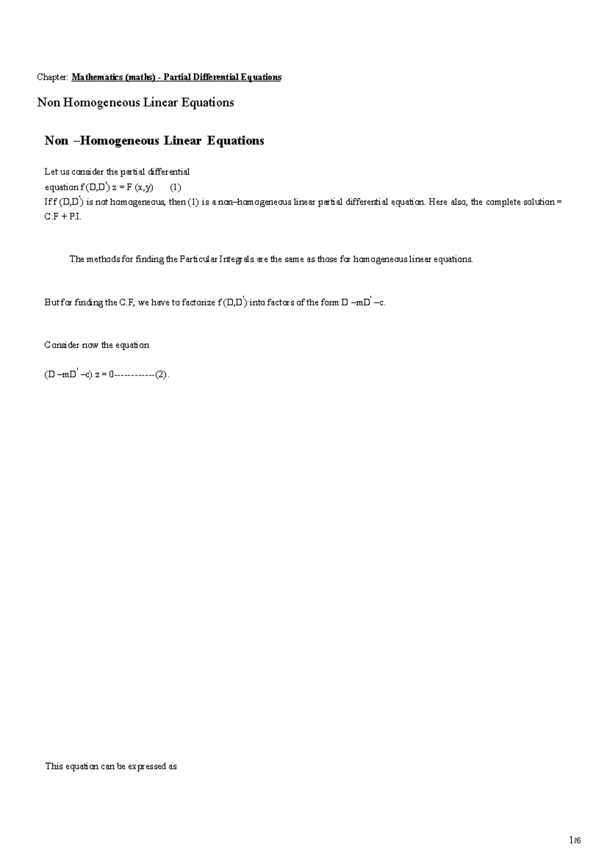 Non Homogeneous Linear Equations - p –mq = cz-(3), Chapter: Mathematics ...