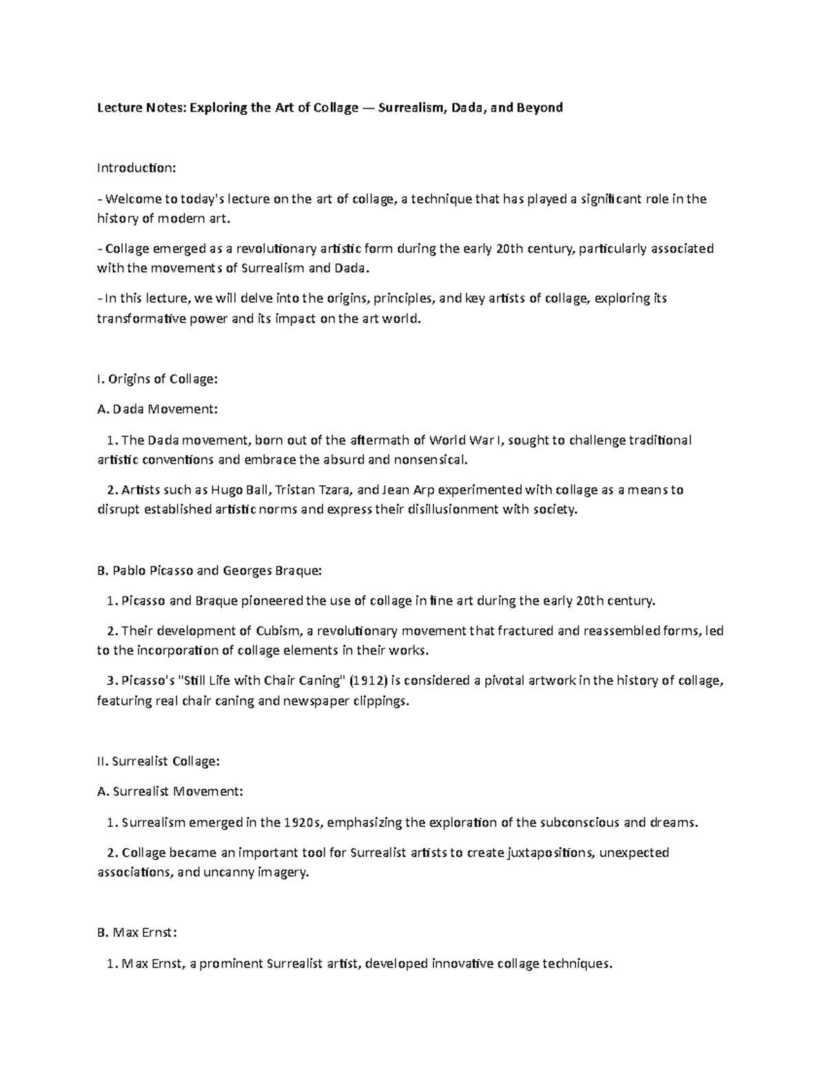 Lecture Notes: Exploring the Art of Collage — Surrealism, Dada, and ...