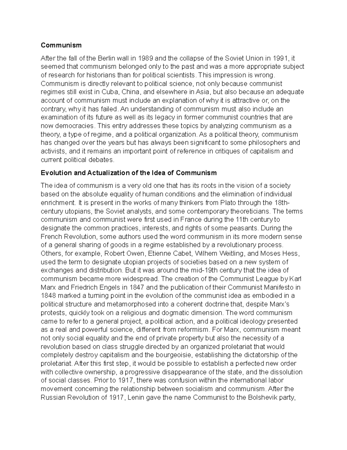 Communism - Communism After the fall of the Berlin wall in 1989 and the ...