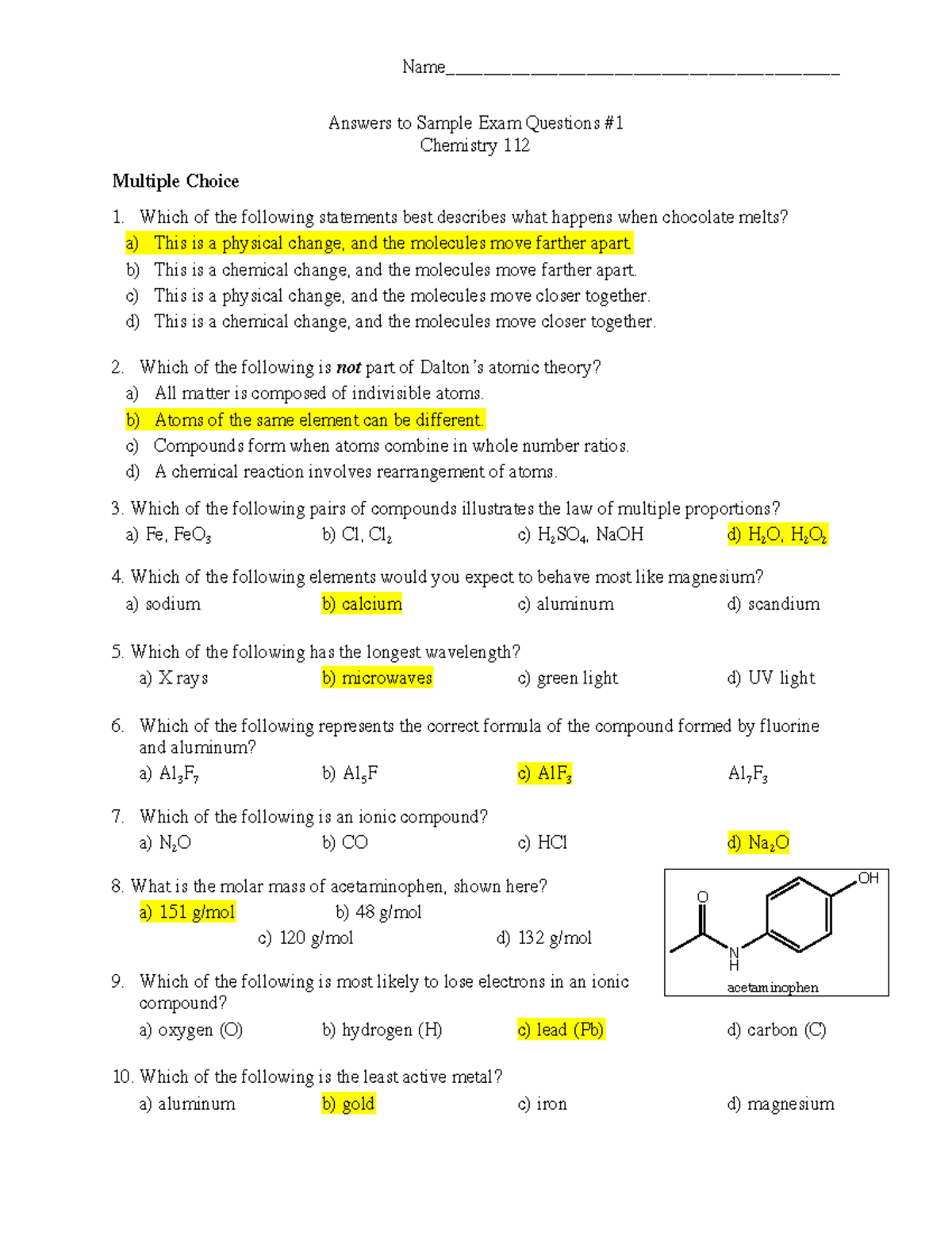 Sample 1-KEY - Name__________________________________________ Answers ...
