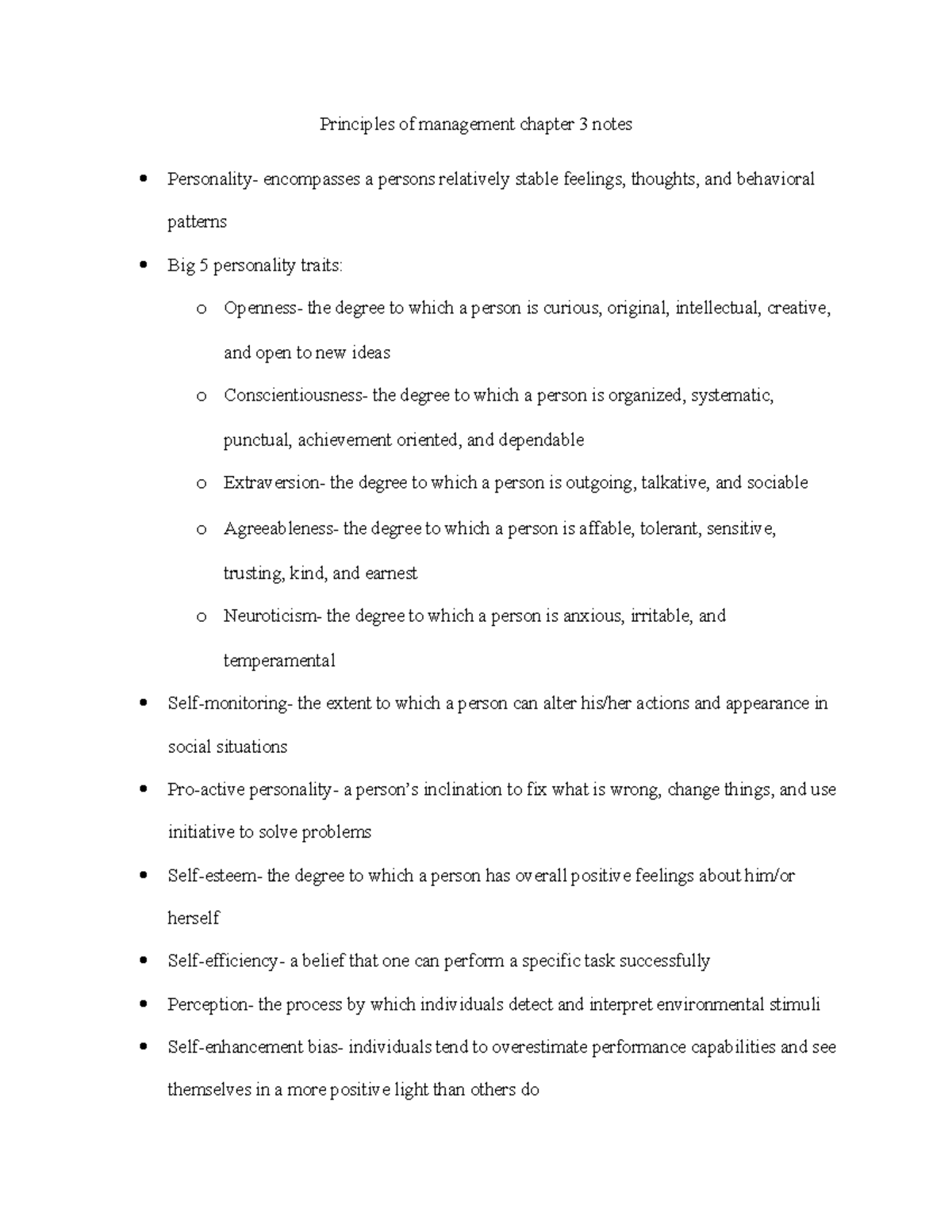 Chapter 3 notes - Principles of management chapter 3 notes Personality ...
