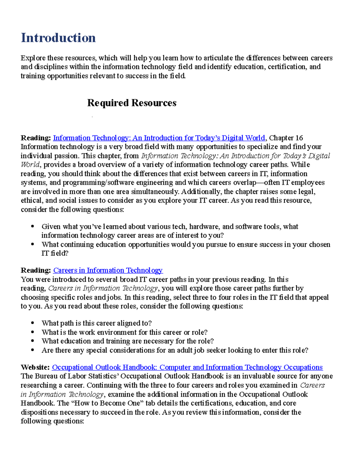 Resources IT Professions - Introduction Explore these resources, which ...