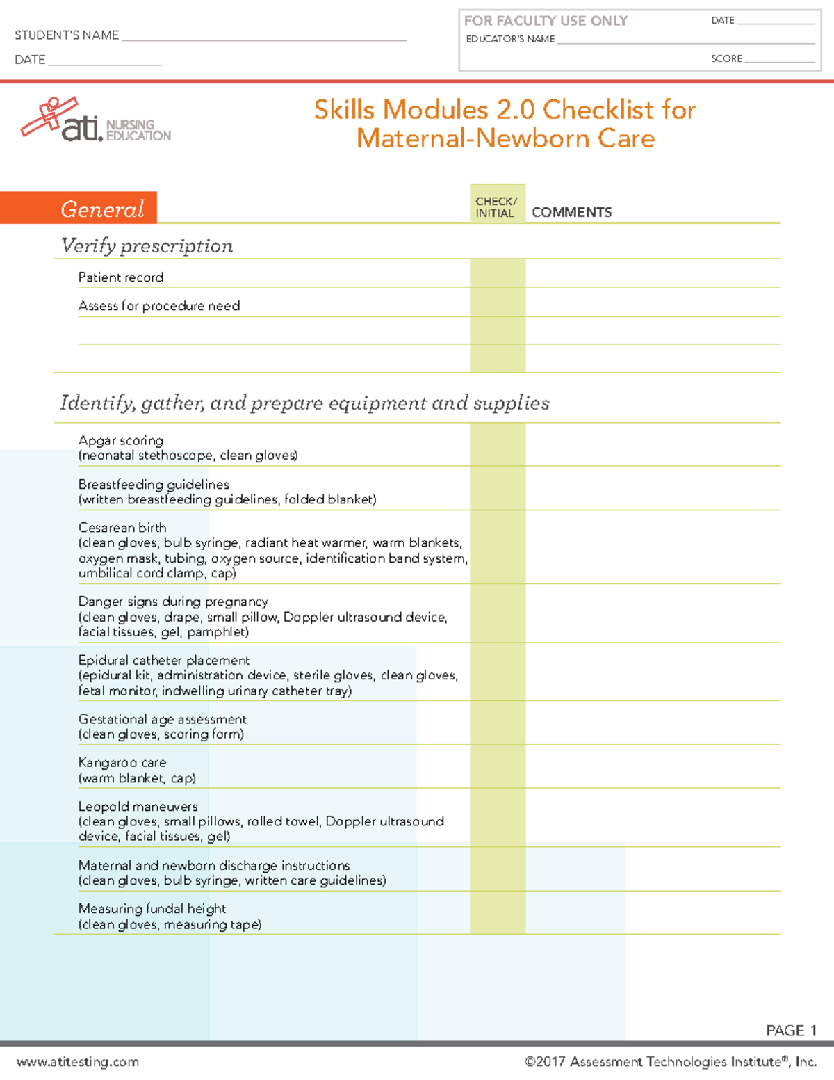 Maternal newborn care checklist - EDUCATOR IMPLEMENTATION GUIDE PAGE 1 ...