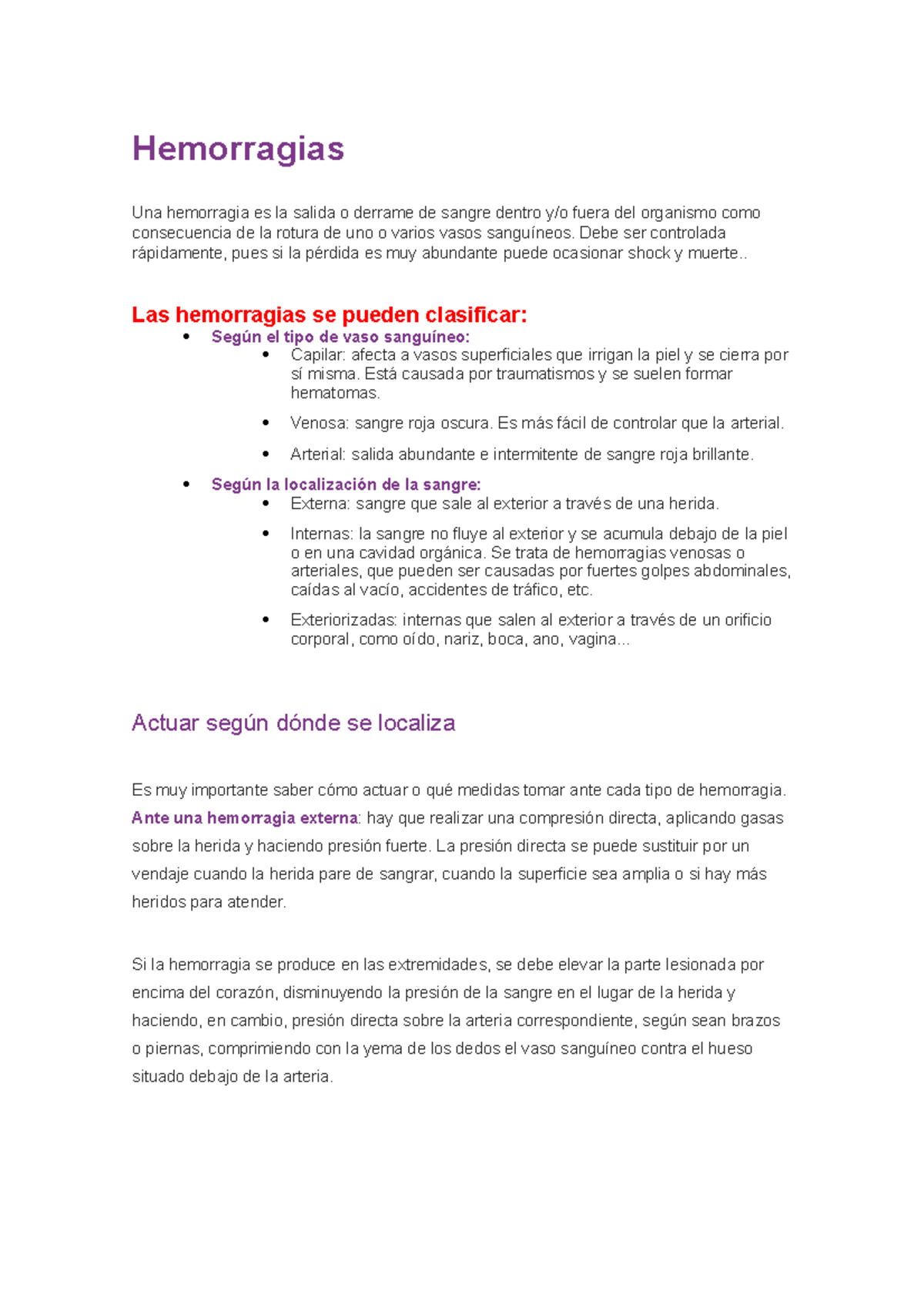 Hemorragias - di gracias papi - Hemorragias Una hemorragia es la salida ...
