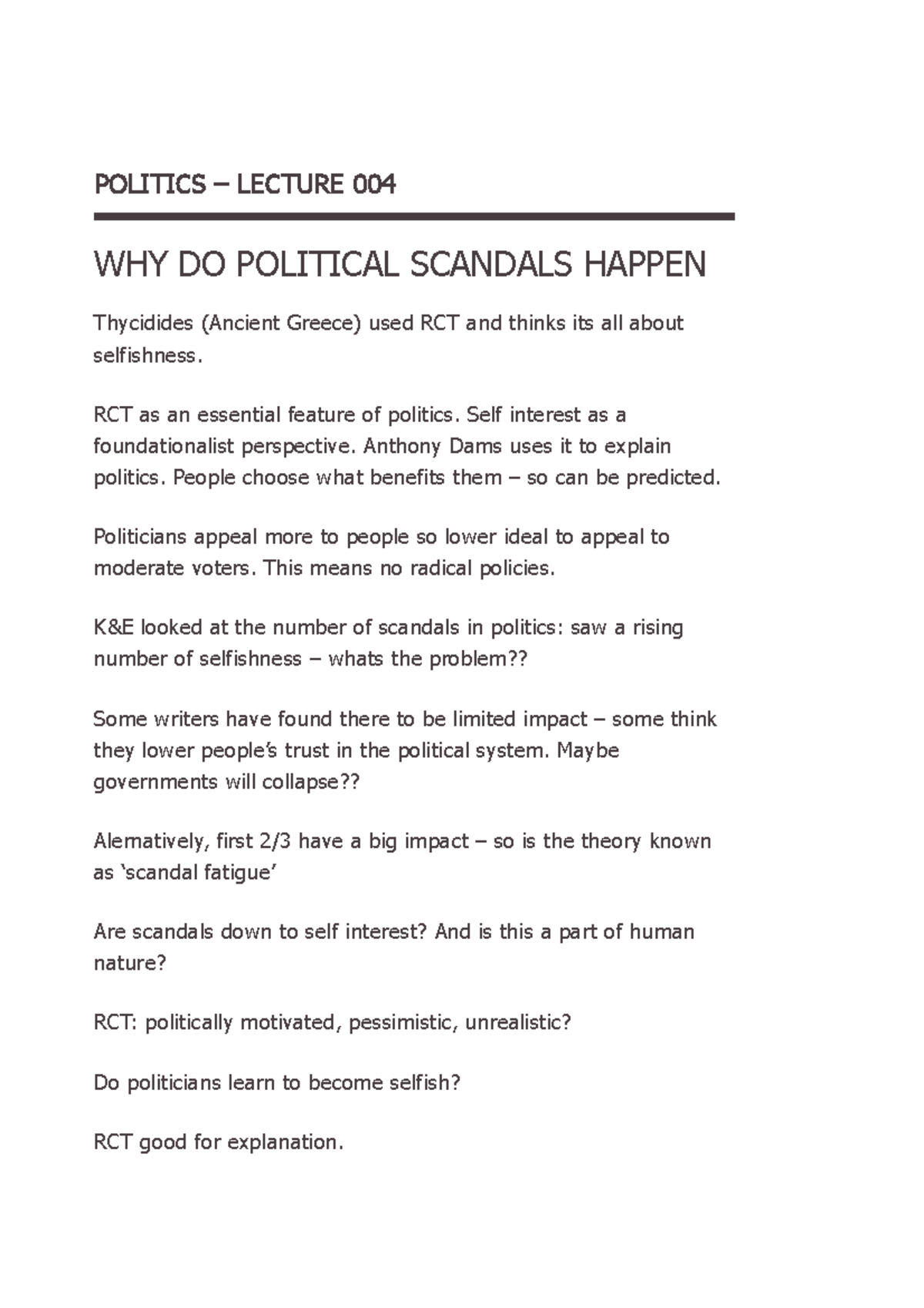 Reasons for Political Scandals - POLITICS – LECTURE 004 WHY DO ...