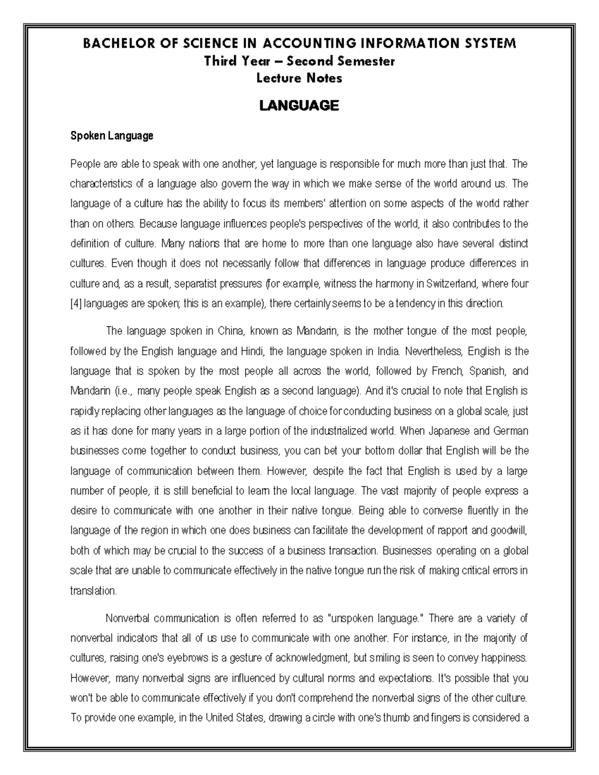 Bachelor OF Science IN Accounting Information System Third Year College ...