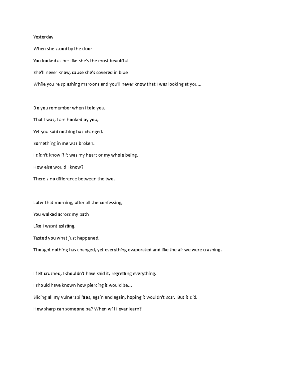 Yesterday-WPS Office - Notes - Yesterday When she stood by the door You ...