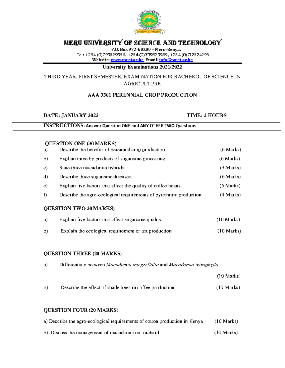 AAA 3301 Perennial CROP Production 1 2 - MERU UNIVERSITY OF SCIENCE AND ...
