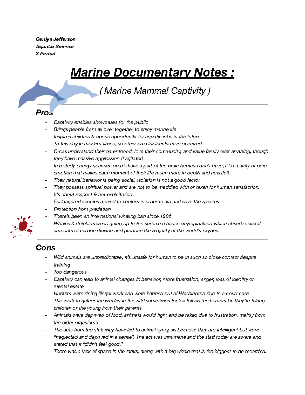 Marine Aquatics Debate Notes - Ceniya Jefferson Aquatic Science 3 ...