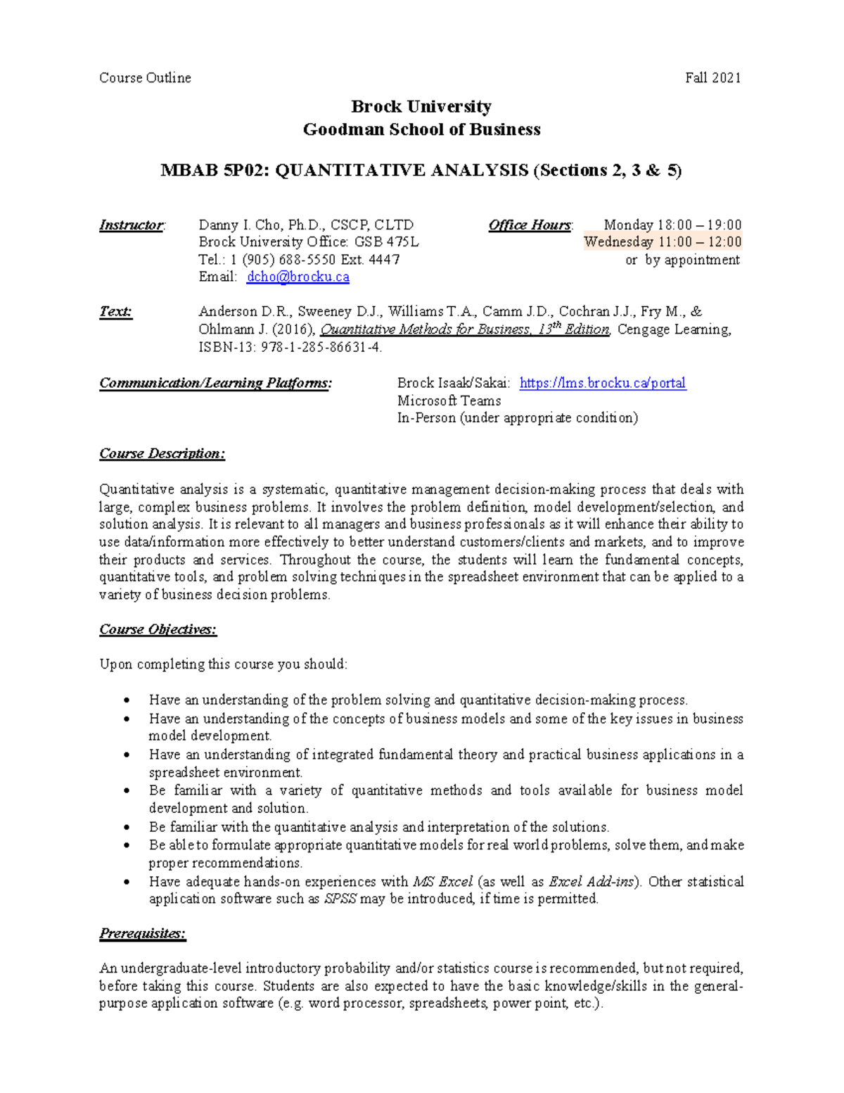 MBAB 5P02 F2021 Course Outline - Course Outline Fall 2021 Brock ...