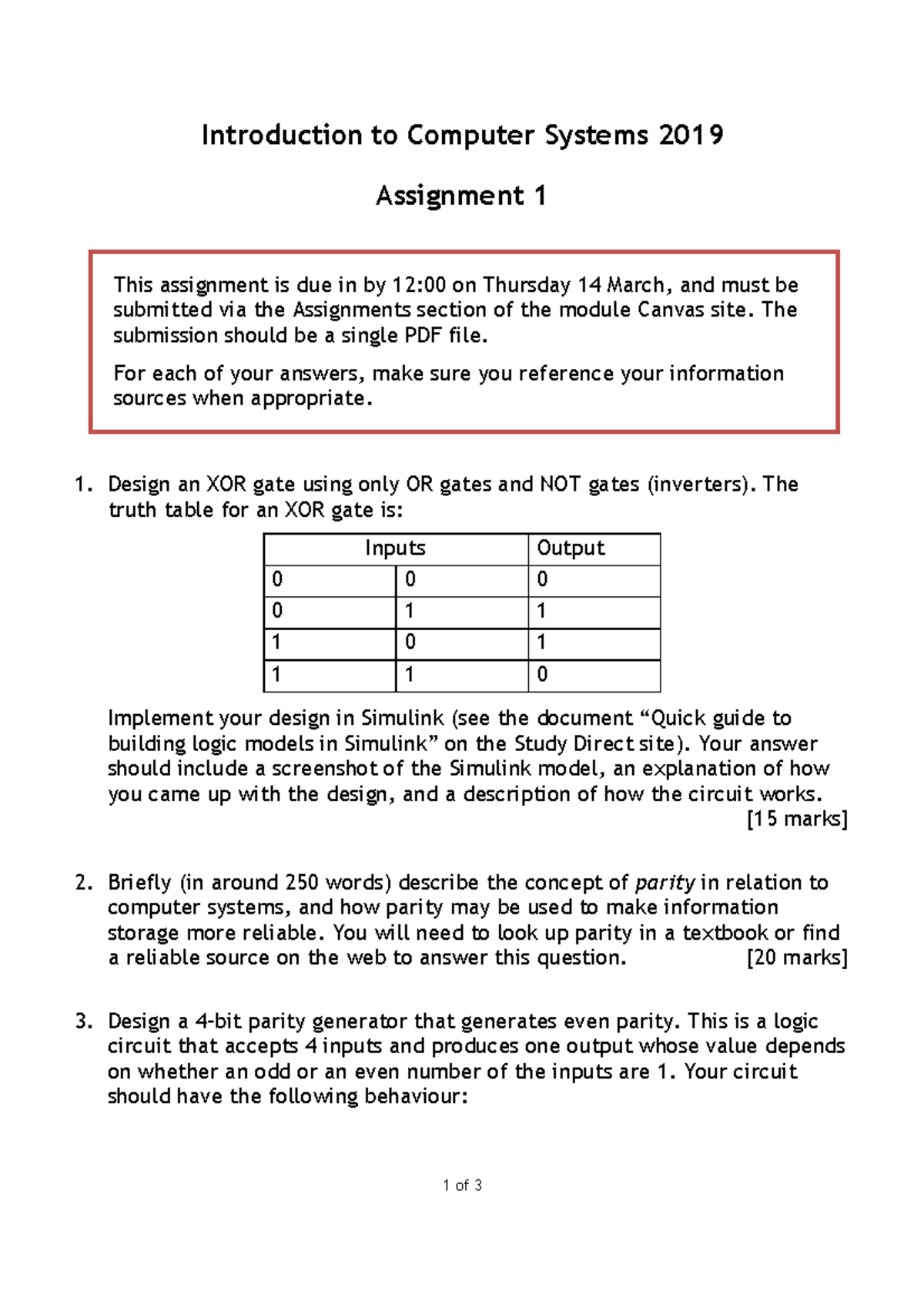 Intro to Computer Systems past assignment 2019 - Assignment 1 - 1 of 3 ...