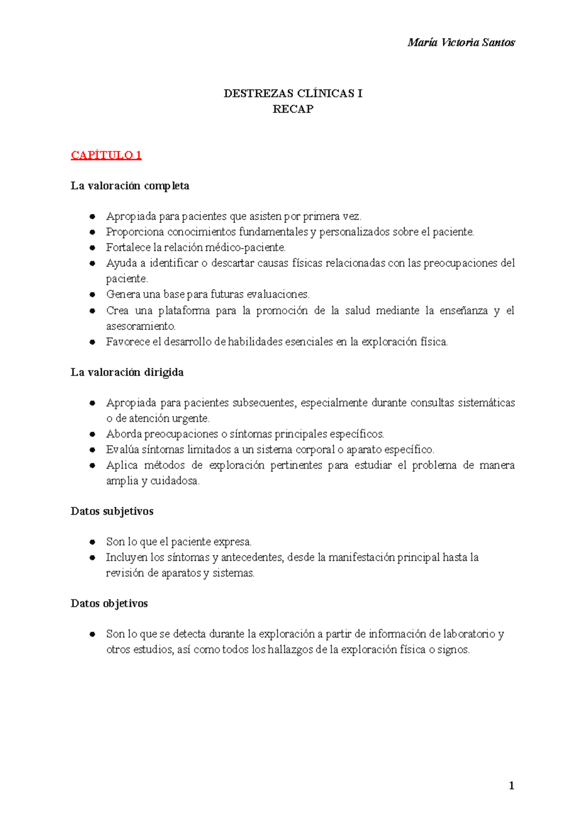 Destrezas Clinicas Repaso - DESTREZAS CLÍNICAS I RECAP CAPÍTULO 1 La ...