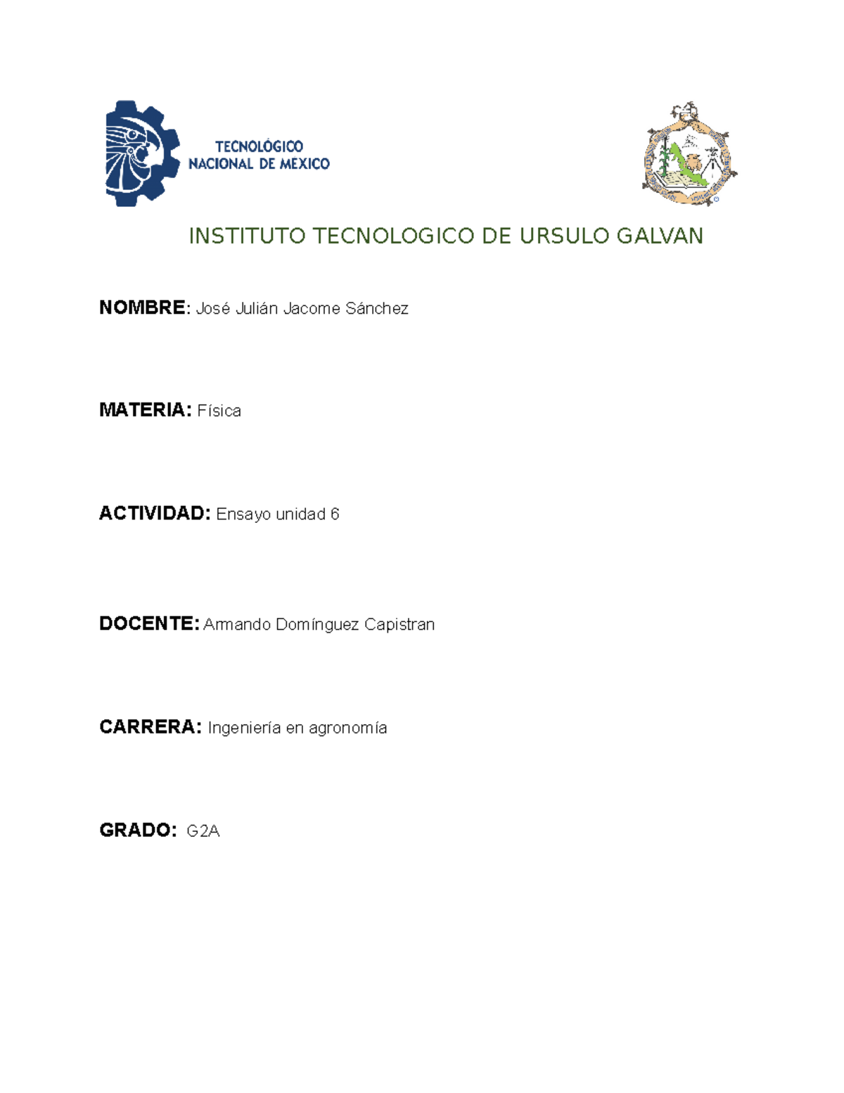 Ensayo unidad 6 - cositas - INSTITUTO TECNOLOGICO DE URSULO GALVAN ...