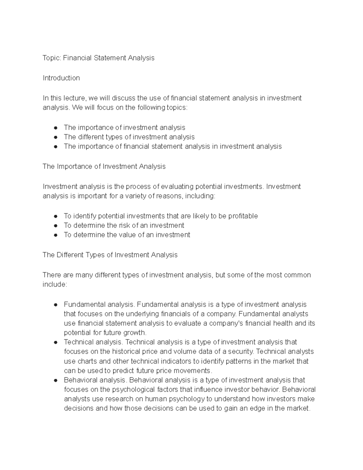 Lecture 28 Principles of Accounting II - Topic: Financial Statement ...