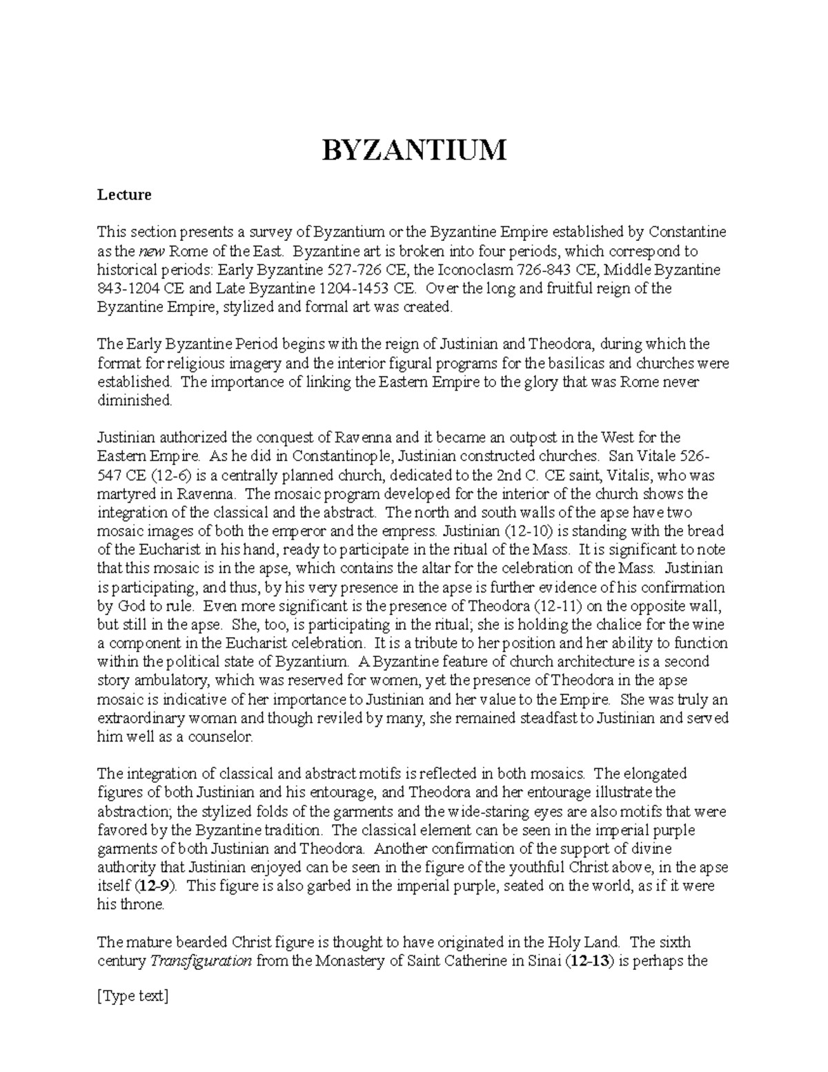 Byzantine OER lecture - BYZANTIUM Lecture This section presents a ...