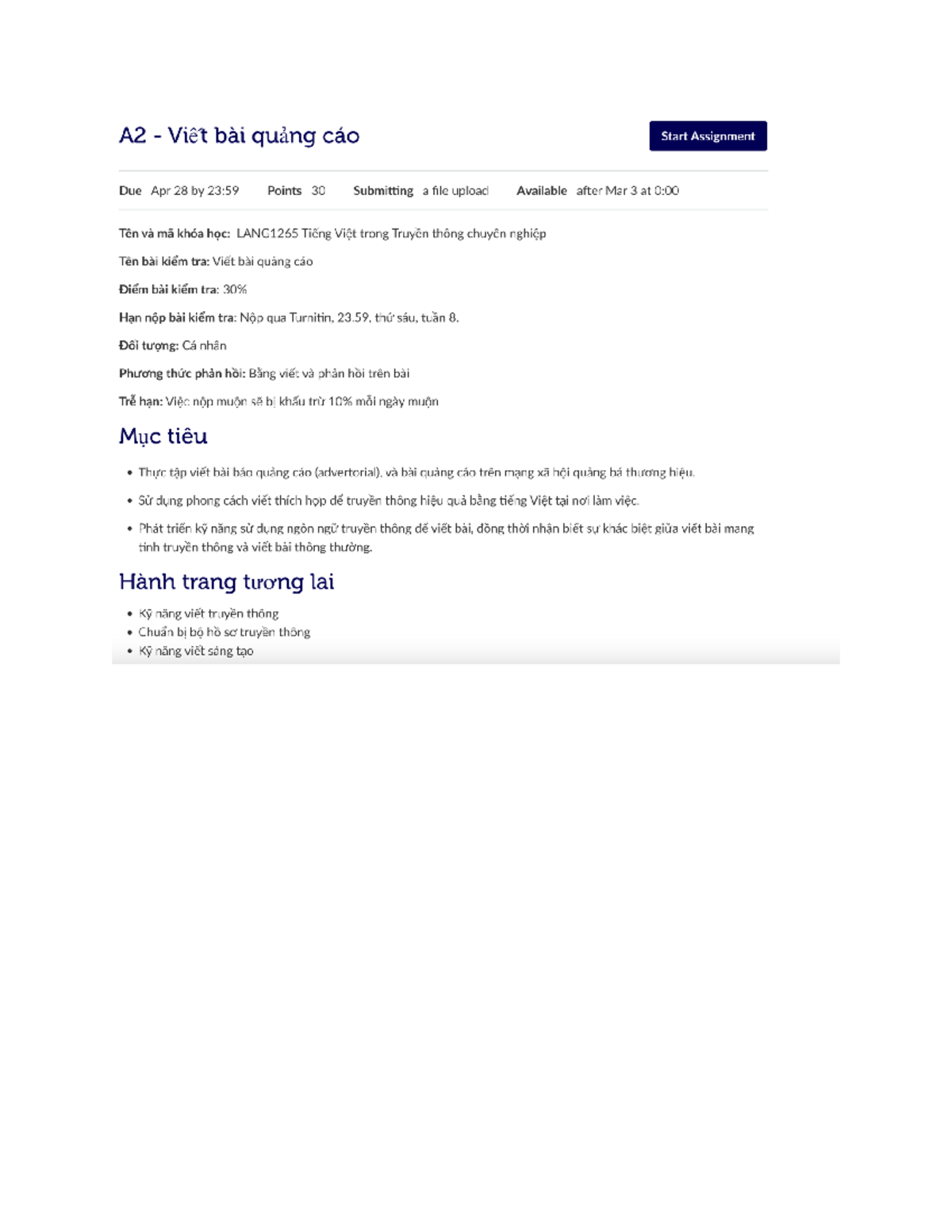 Assignment A2 - Viết bài quảng cáo - Vietnamese for Professional ...