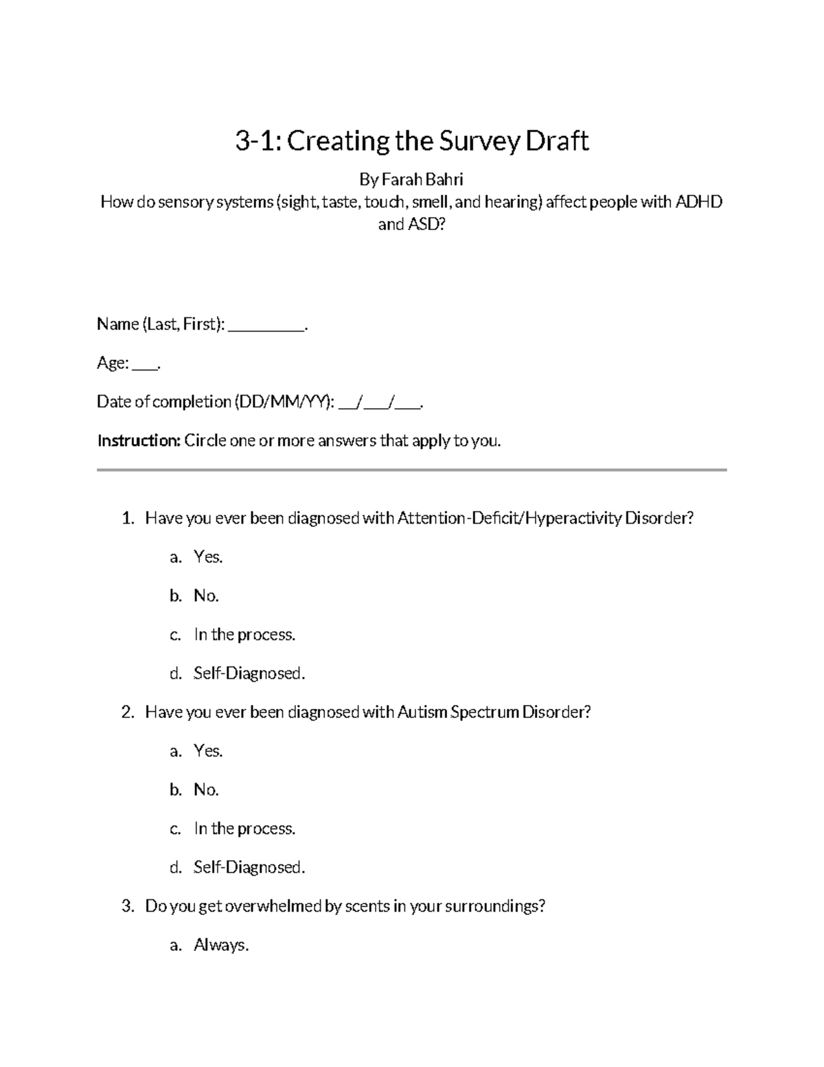 3-1 Creating the Survey Draft - Age: . Date of completion (DD/MM/YY ...
