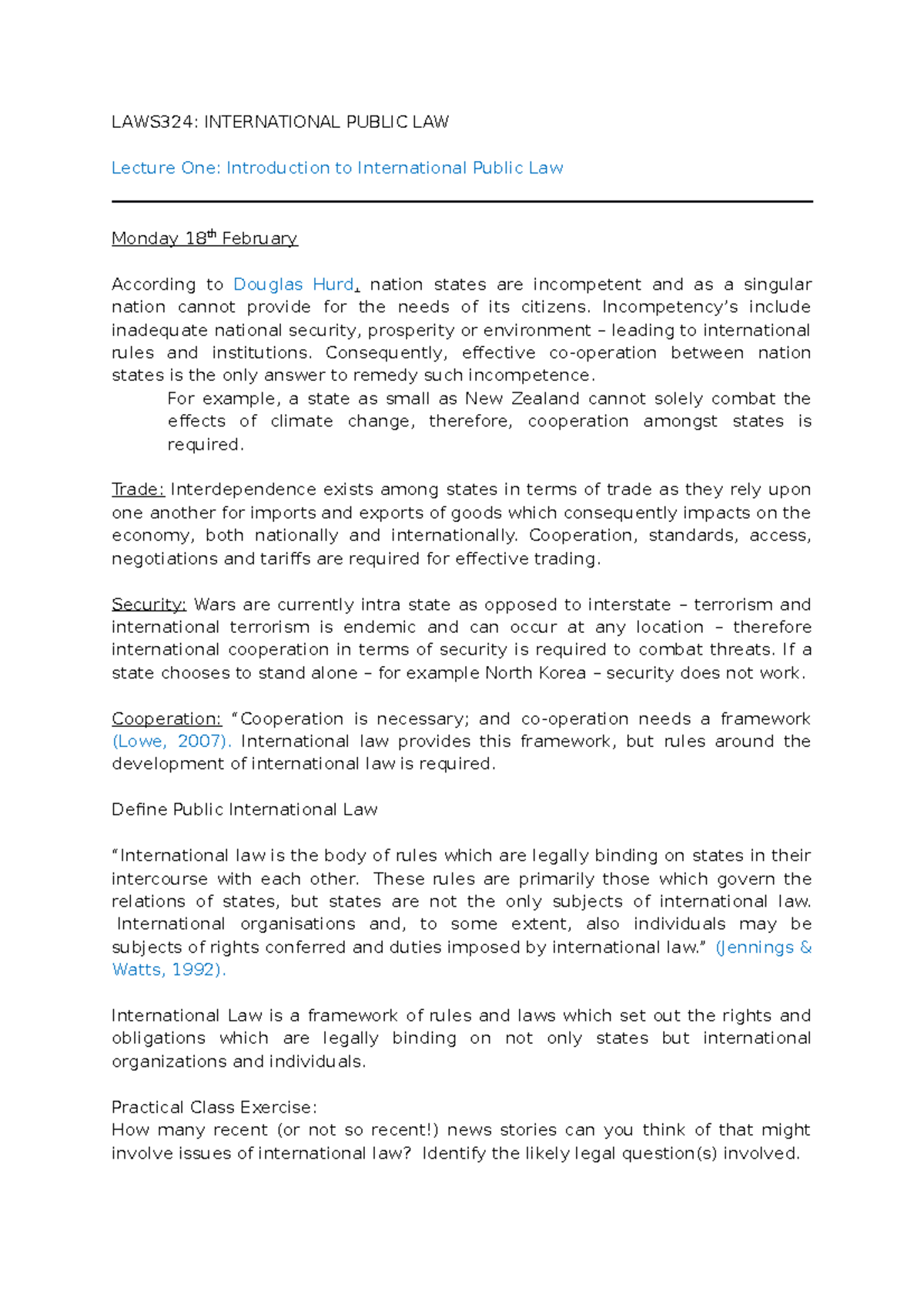 International Law - Lectures - LAWS324: INTERNATIONAL PUBLIC LAW ...