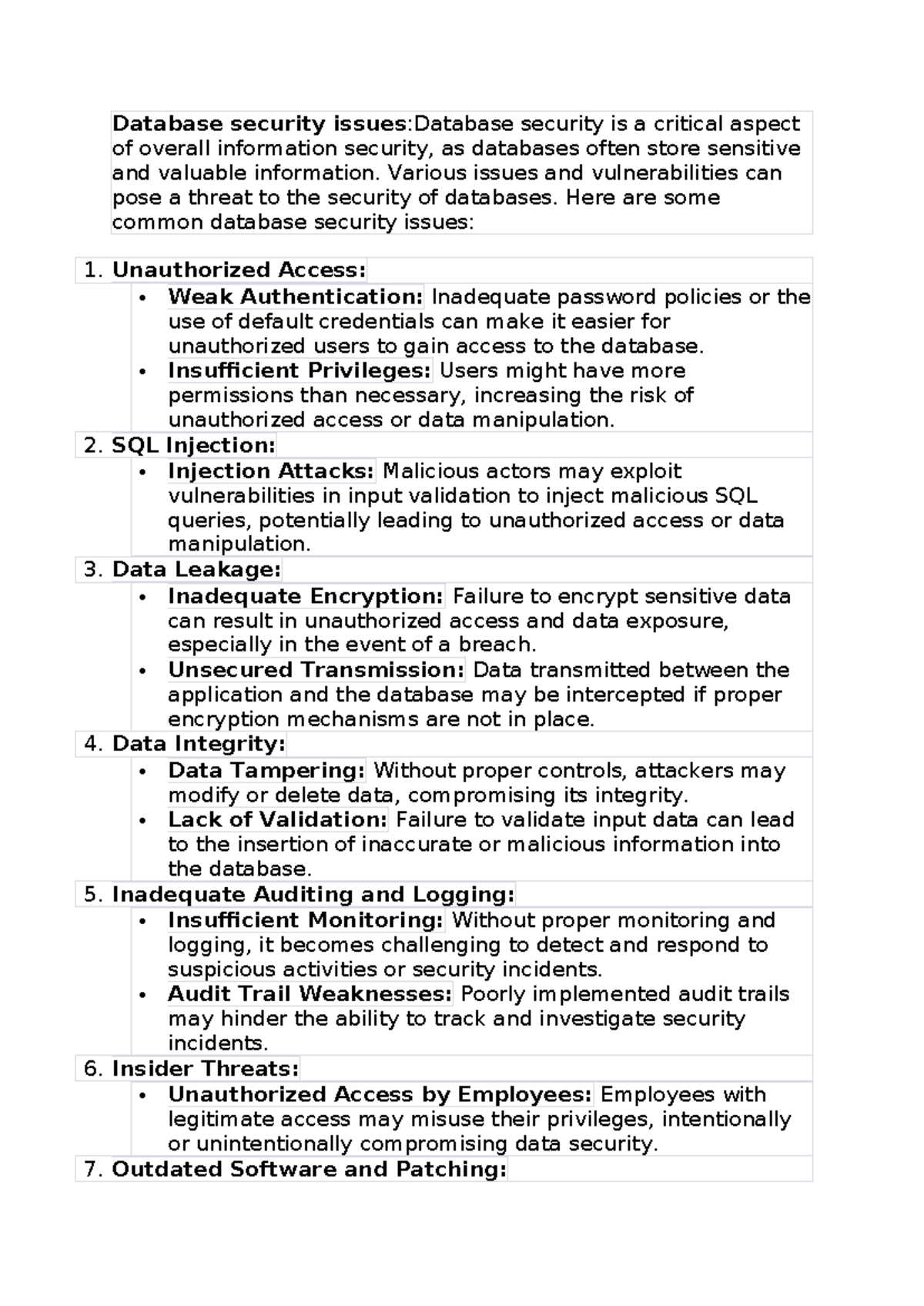 Database Security Issues Database Security Issuesdatabase Security Is A Critical Aspect Of