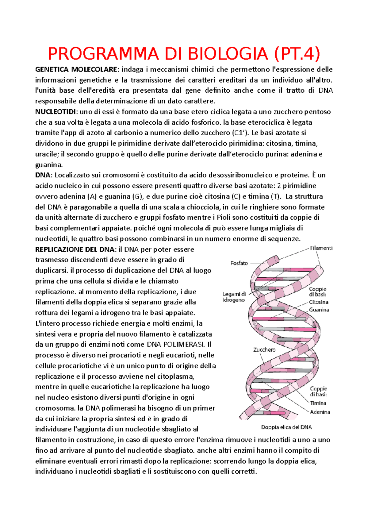 Biologia Parte 4 (A) - specifico è chiaro - PROGRAMMA DI BIOLOGIA (PT) GENETICA MOLECOLARE ...