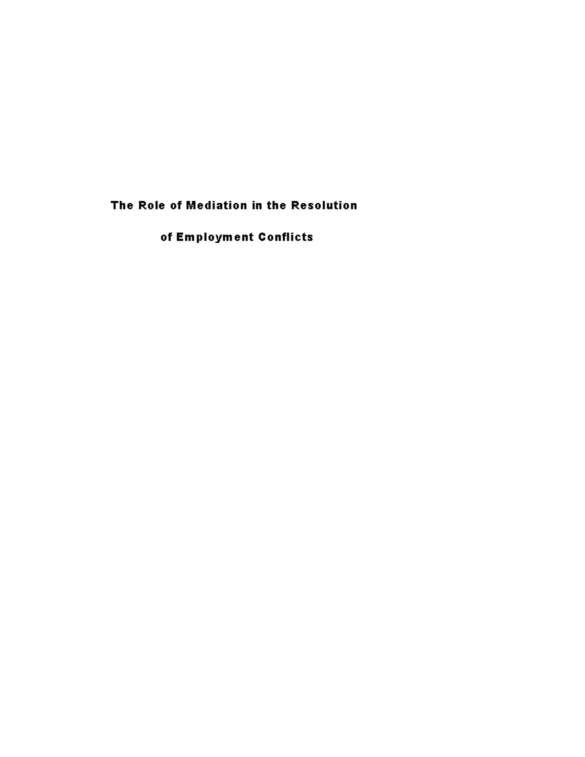 The Role of Mediation in the Resolution work - The Role of Mediation in ...
